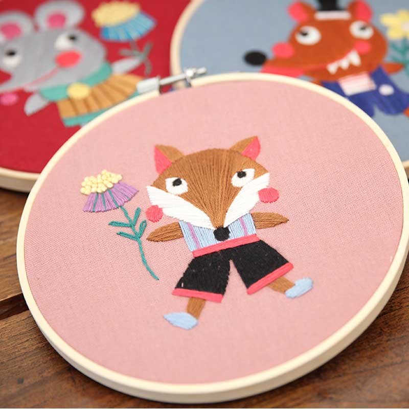 Cartoon Animal Embroidery Kit with Bamboo Hoop DIY... – Grandado