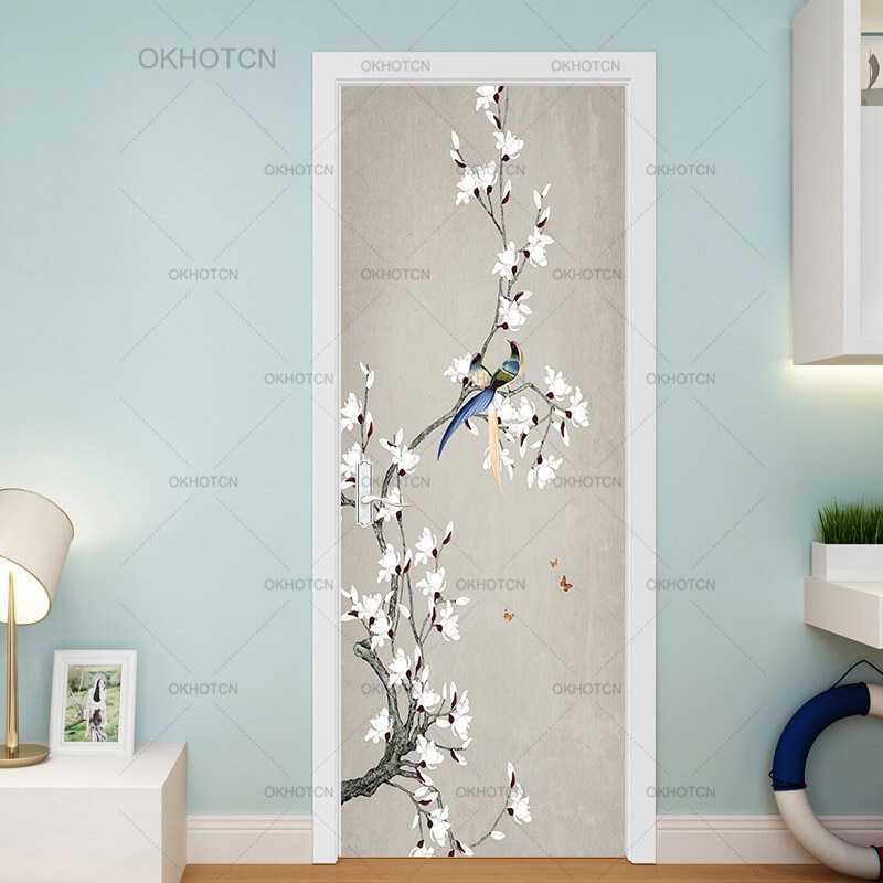 Classical Style Birds And Flower Door Sticker Chin... – Grandado