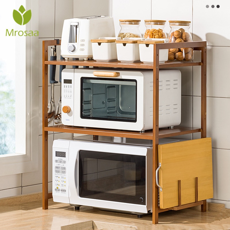 2-Tier Bamboo Microwave Shelf Height Adjustable Ra... – Vicedeal