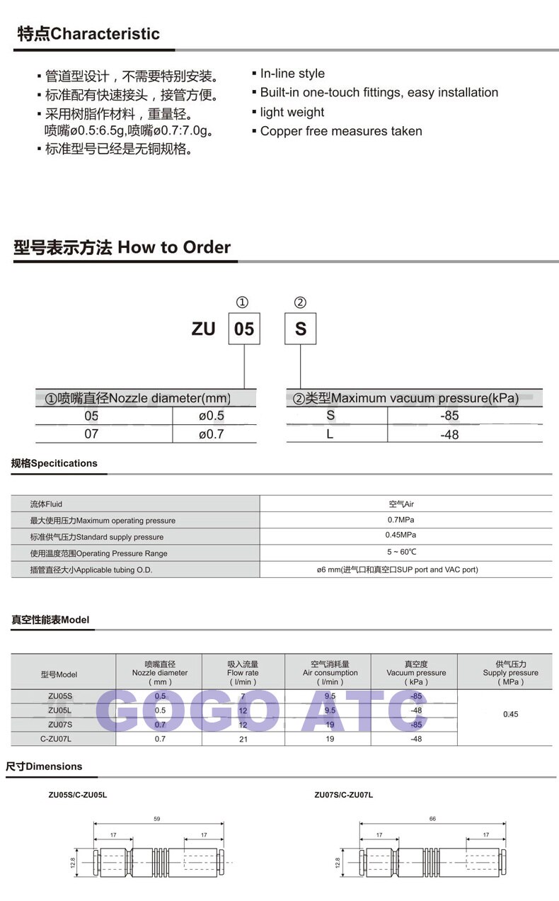 Vacuüm ZU07S/S ZU05L/S negatieve druk generator bu... – Vicedeal