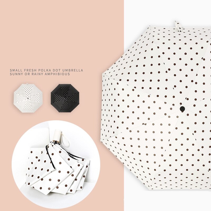 Small Fresh Polka Dot Umbrella Parasol Female 3Fol... – Grandado