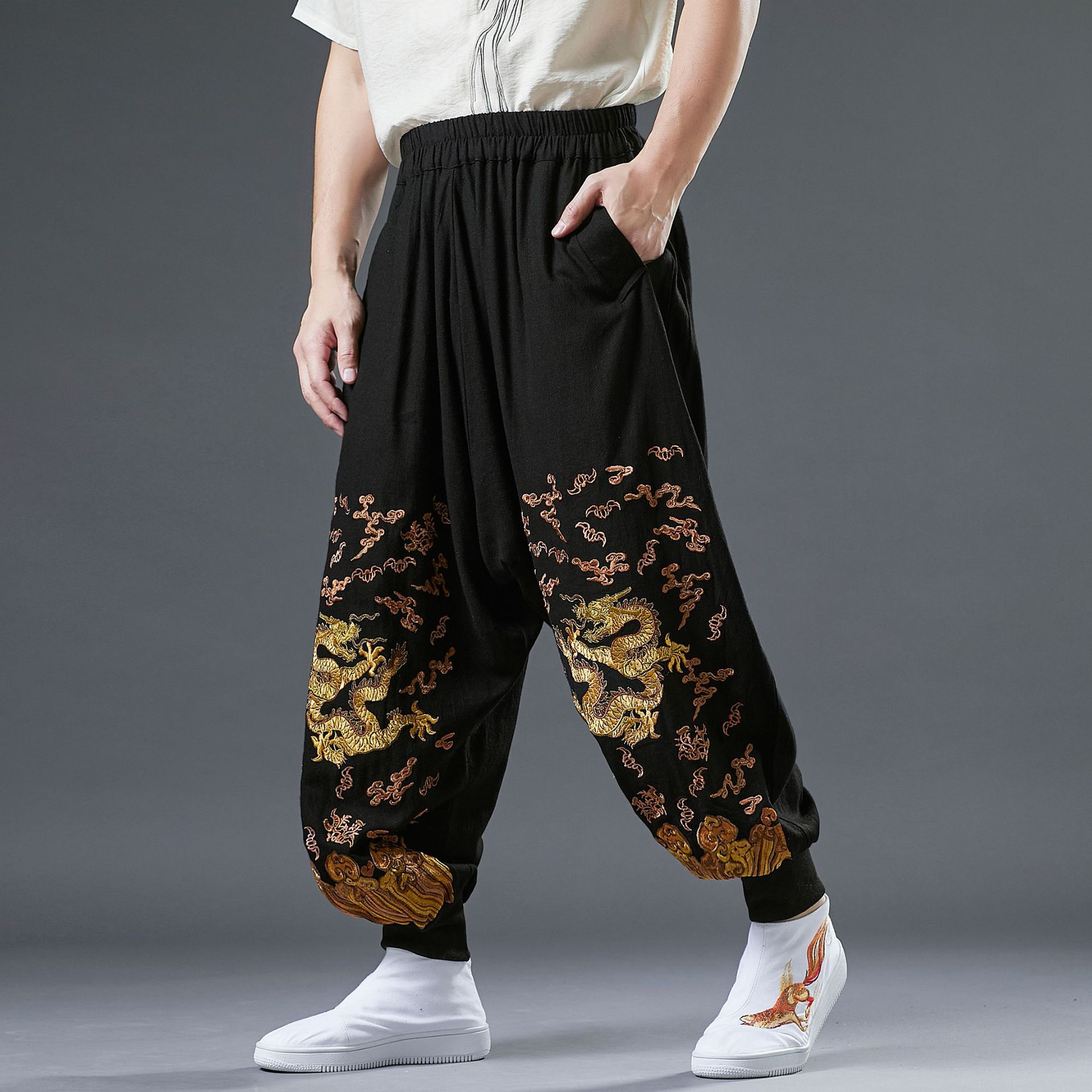 Golden dragon pants Chinese wind youth lantern pan... – Grandado