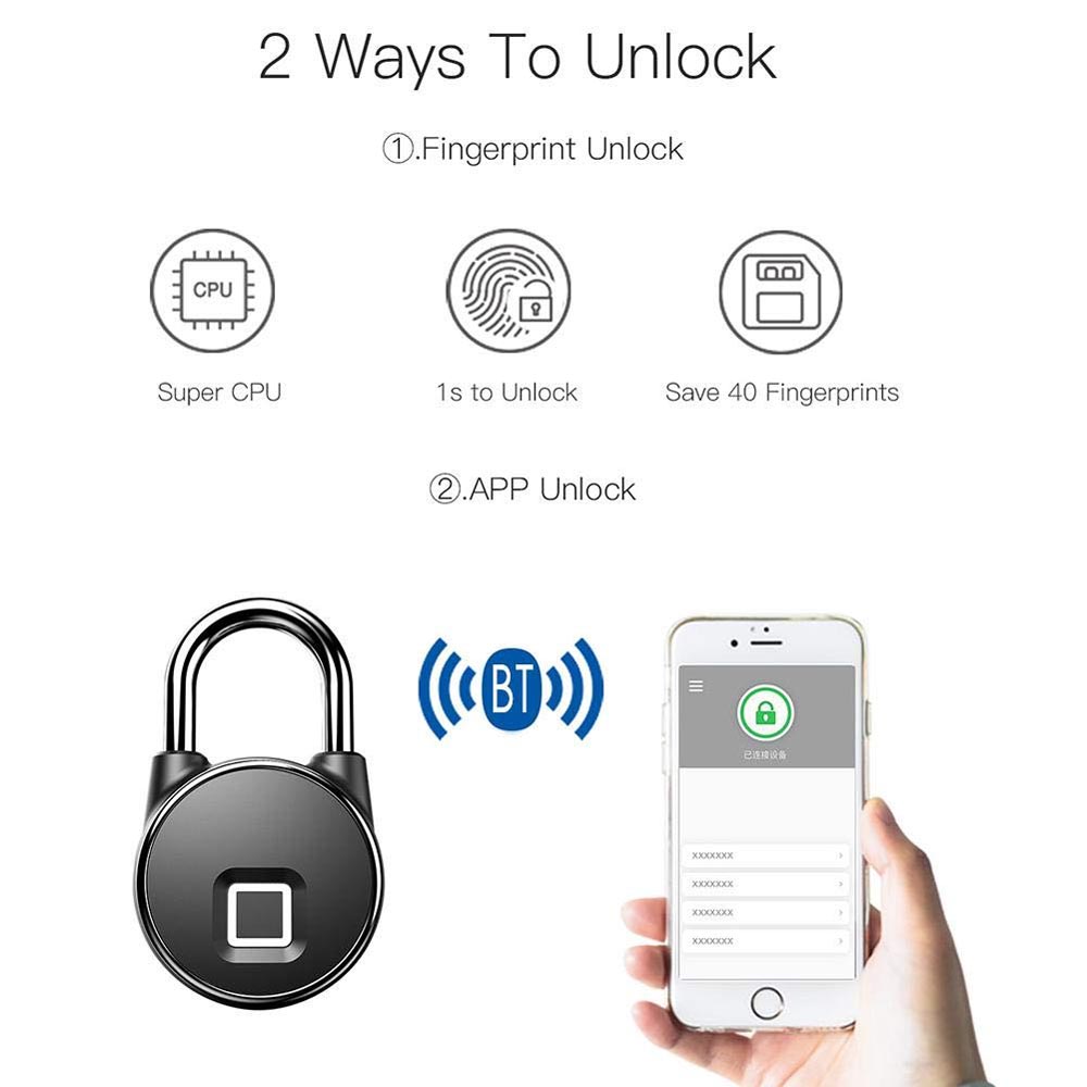 Fingerprint Padlock APP Bluetooth IP66 Waterproof ... – Grandado