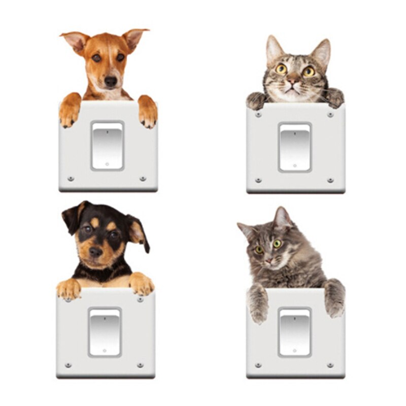 Very Cute 3D Cat And Dog Switch Stickers PVC Remov... – Grandado