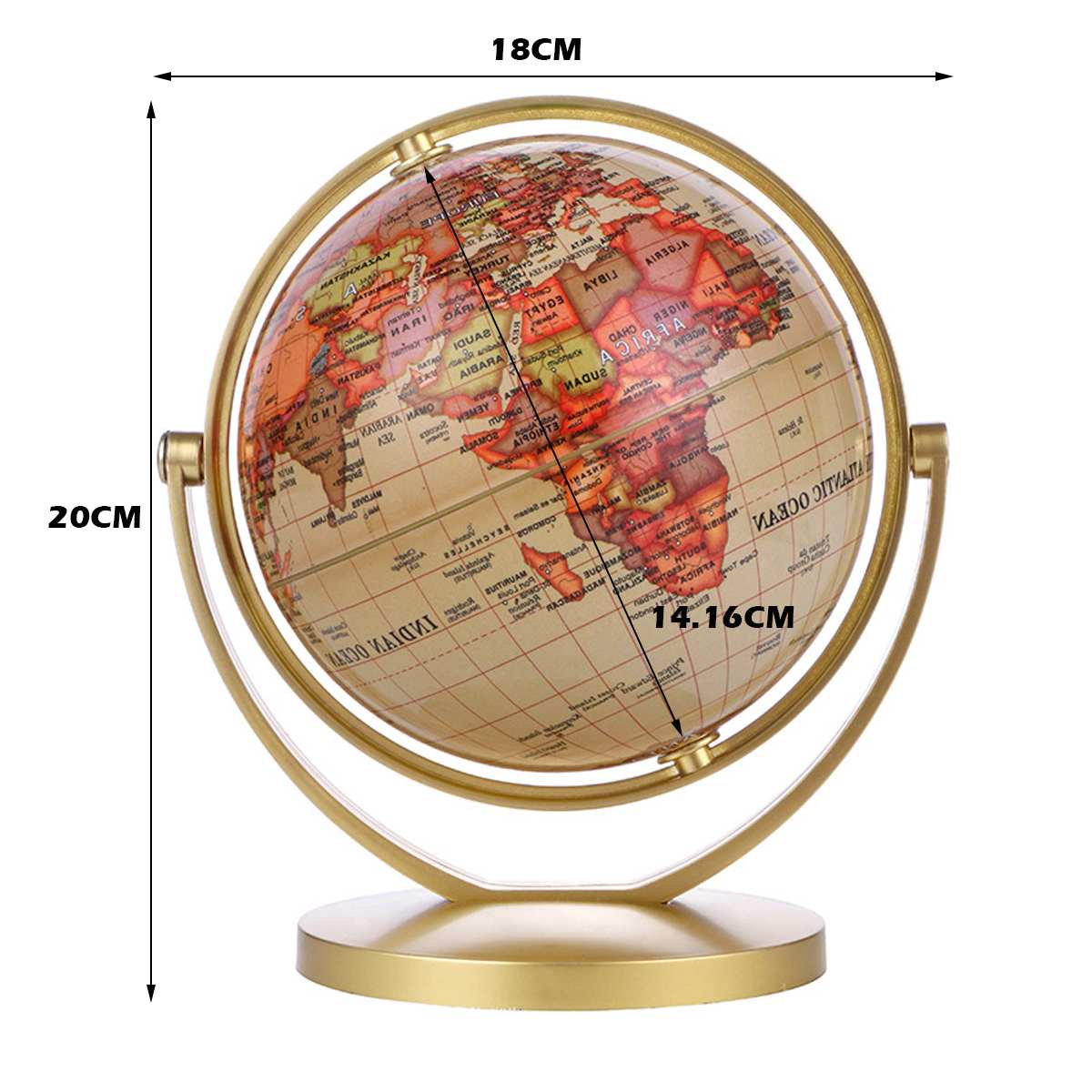 14CM/25CM Gold World Globe Map 360° Rotating With ... – Grandado