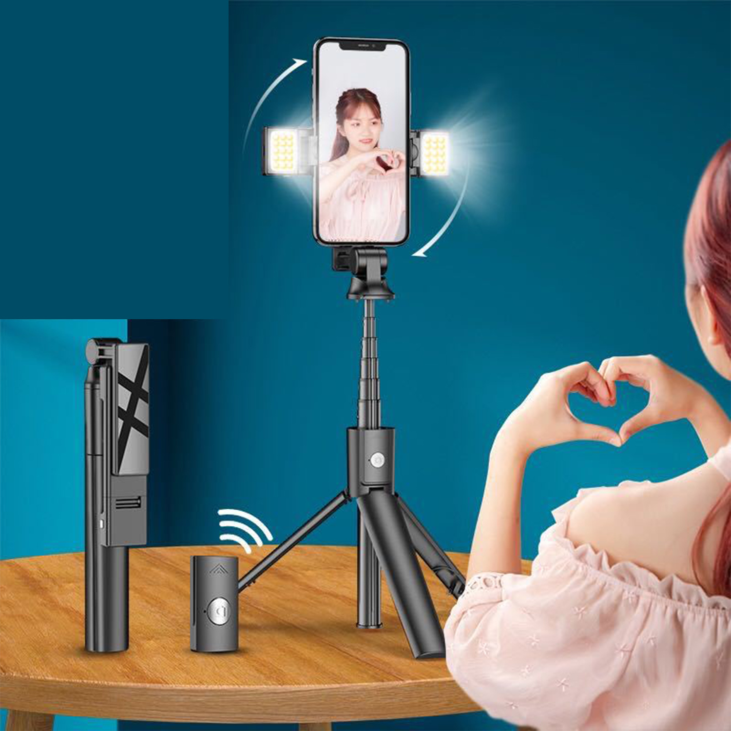 Selfie Stick with Remote Control +Led Dual Light E... – Grandado
