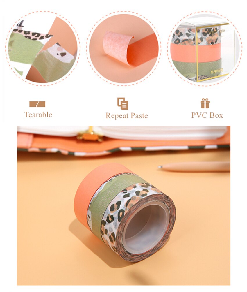 Leopard Washi Tape Set of 3 Rolls 15MM Width Paper... – Grandado