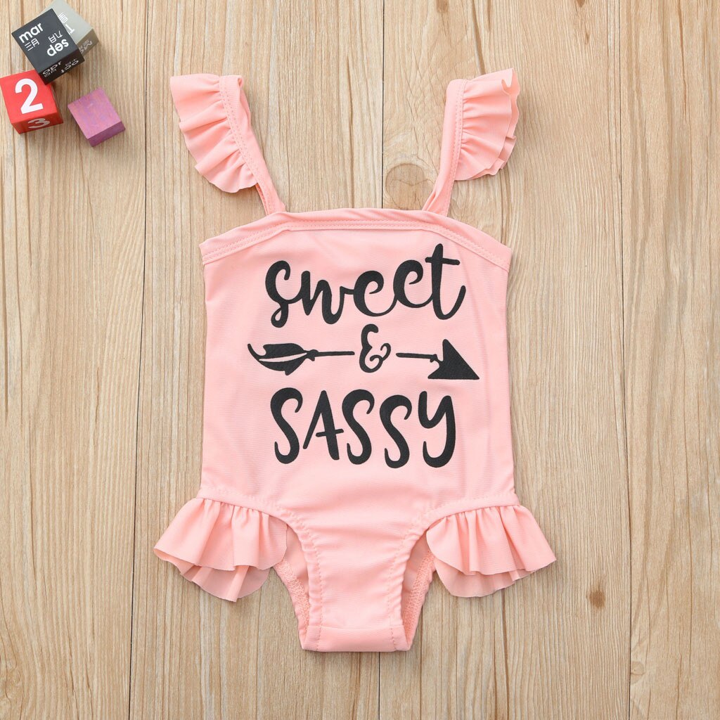 Pink Ruffles Letter Cute Swimsuit Toddler Kids Bab... – Grandado