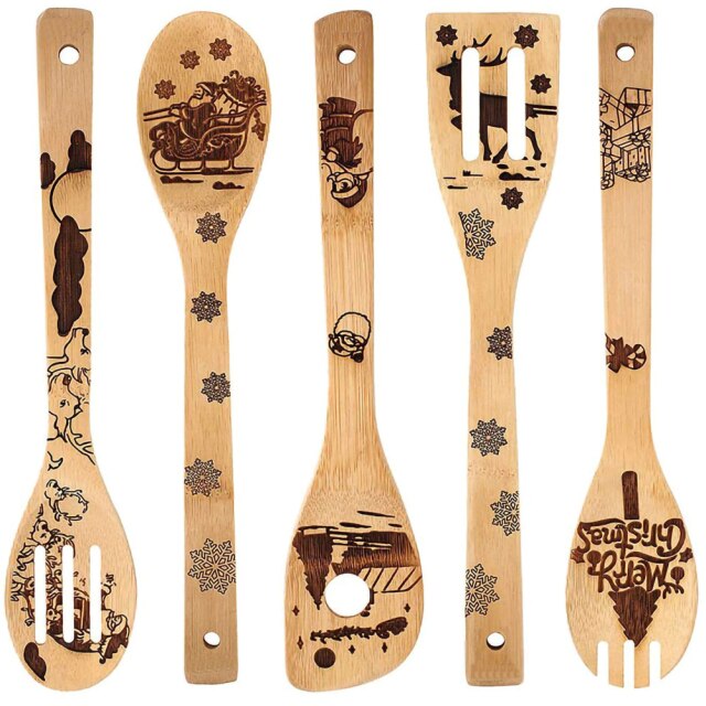 5PCS Halloween Bamboo Wood Wok Shovels Slotted Spa... – Grandado