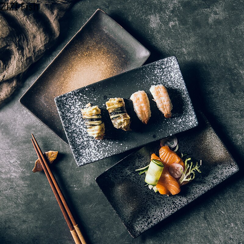 Japansk stil sort rektangel keramik sushi tallerke... – Grandado
