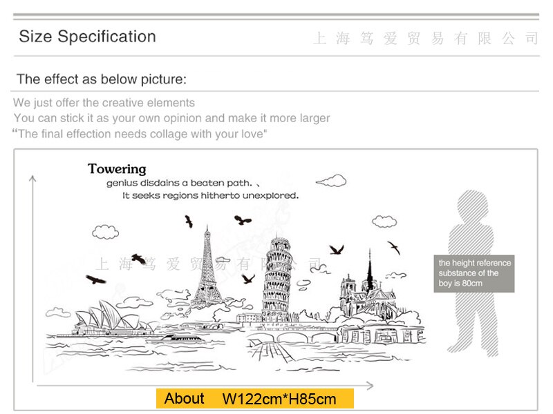 Paris Famous Buildings Tower wall sticker City Vie... – Grandado