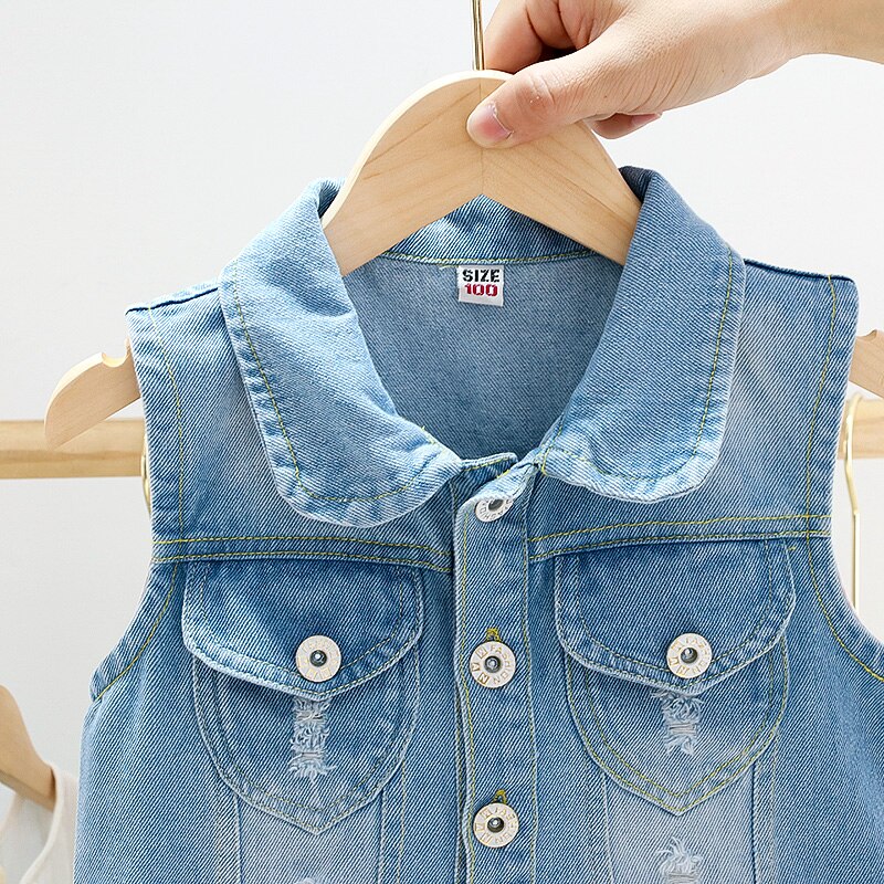 Swan Pattern Vests Girls Hole Denim Waistcoats Out... – Grandado