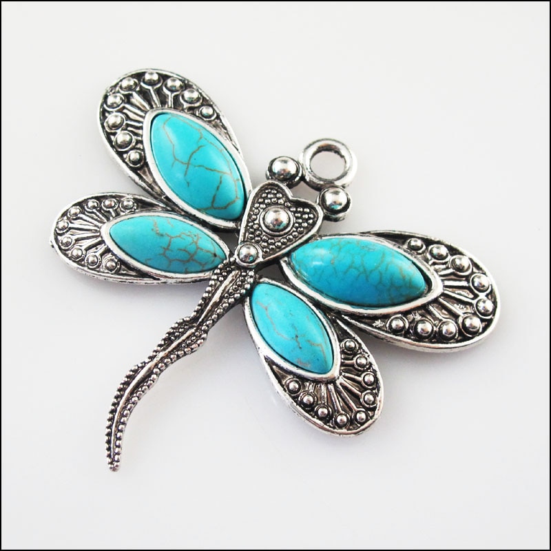 2Pcs Tibetan Silver Color Animal Dragonfly Stone C... – Grandado