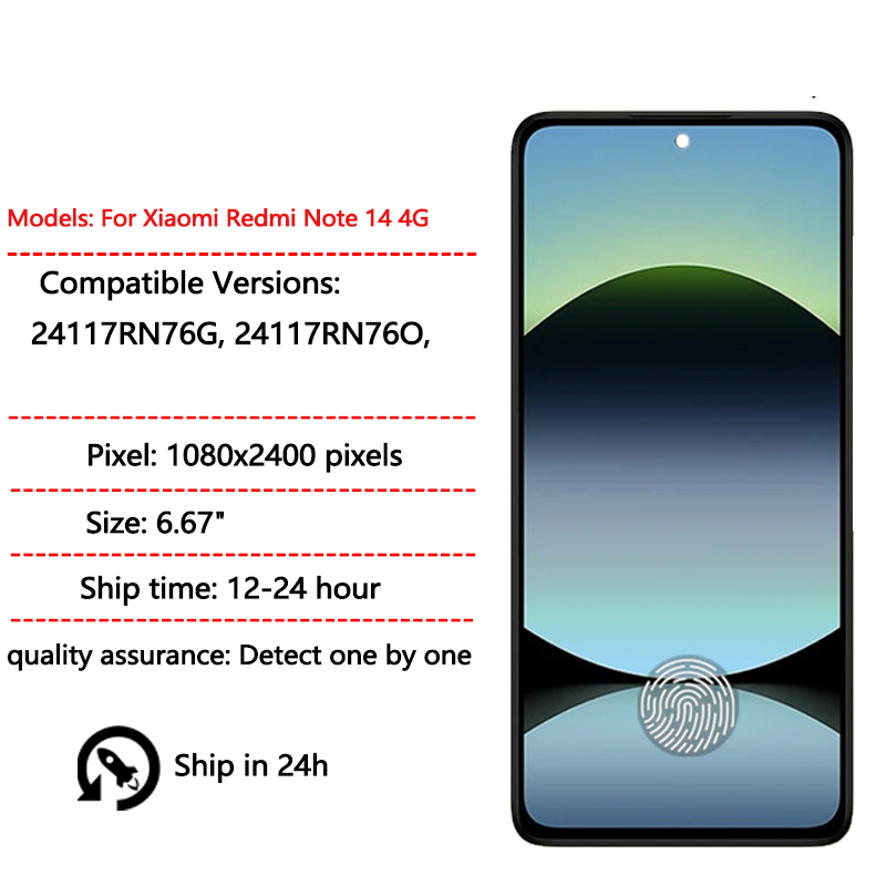6.67" AMOLED Display For Xiaomi Redmi Note 14 4G L... – Grandado