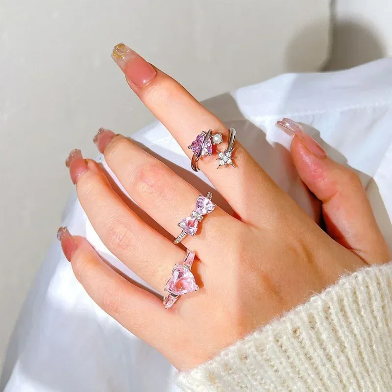 Verstelbare Kristallen Ringen Y2K Roze Onregelmati... – Vicedeal