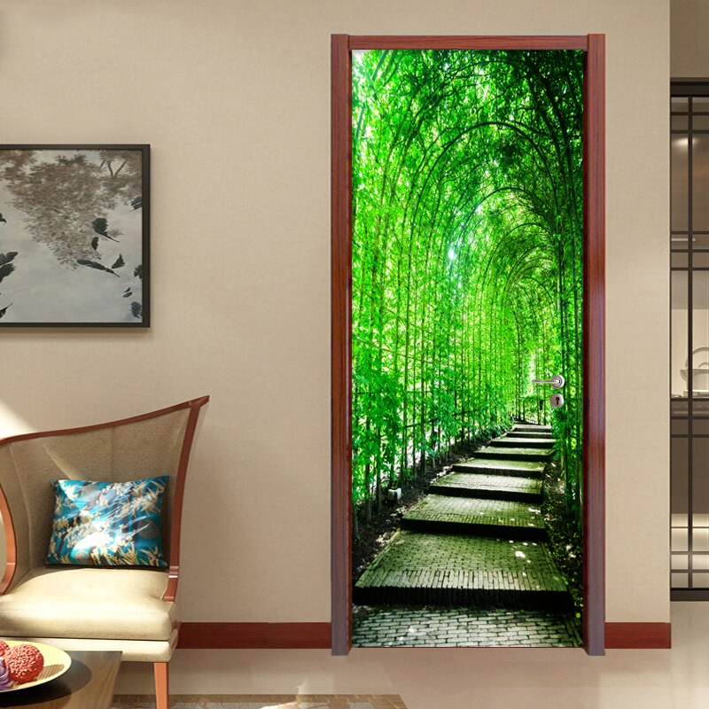 3D Wall Door Sticker Green Forest Path Nature Land... – Grandado
