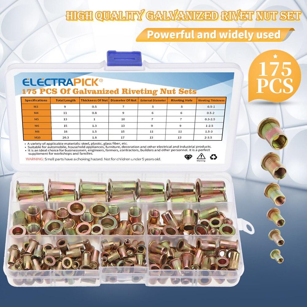 175pcs Zinc Plated Rivetnuts Blind Set Nutserts Th... – Grandado