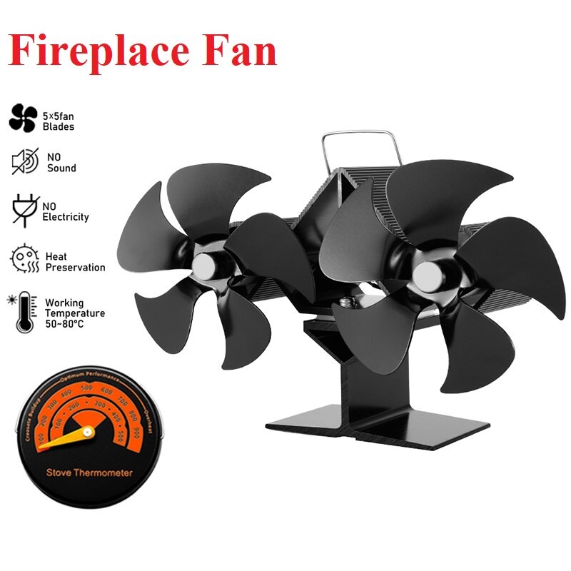 10 Blade Fireplace Fan Double Headed Silent Therma... – Vicedeal