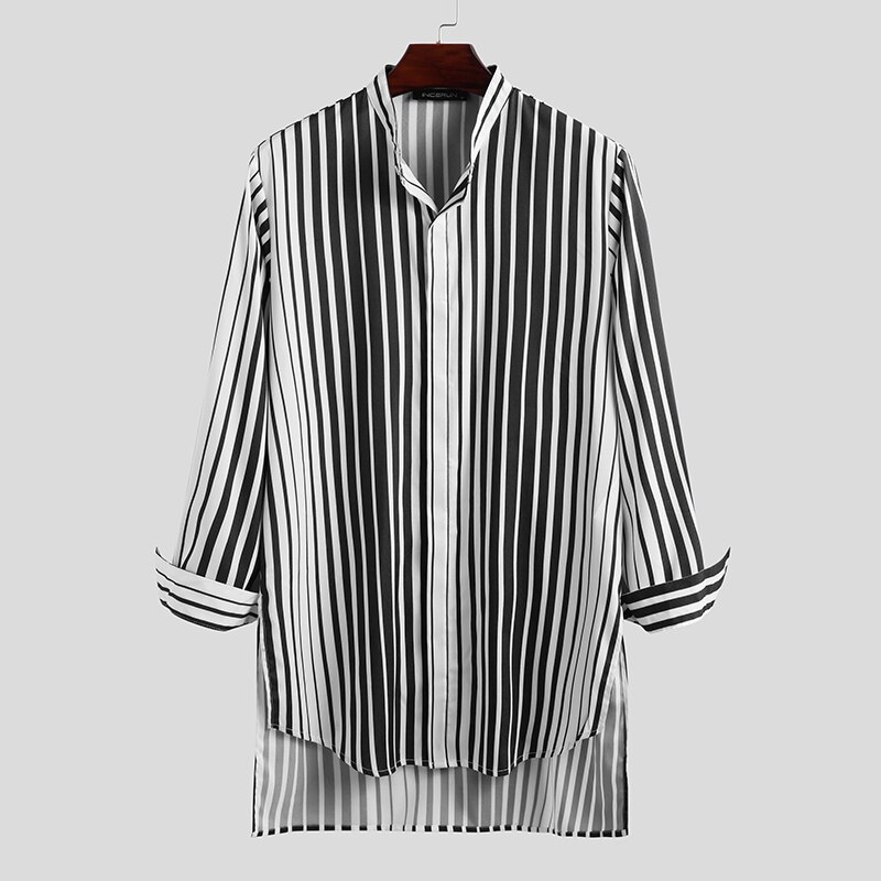 INCERUN Men Striped Shirt Long Sleeve Stand Collar... – Vicedeal