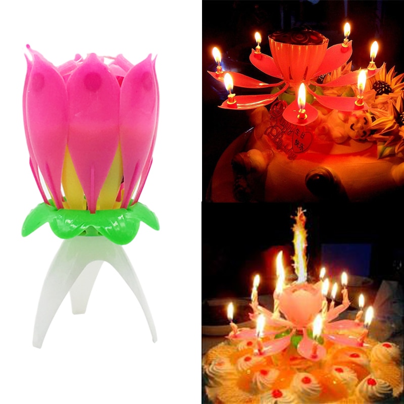 Lotus Candle happy Birthday Flower Musical Rotatin... – Grandado