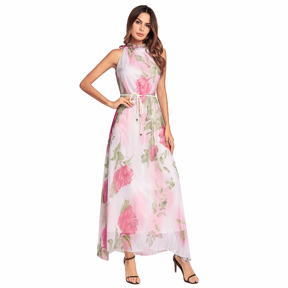 spring Bohemian style beach dress choker print chi... – Grandado