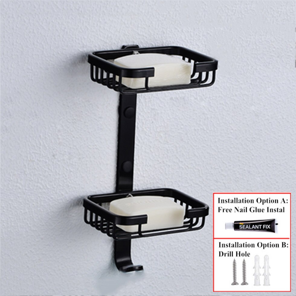 Bathroom Black Space Aluminum Soap Shelf Double Di... – Vicedeal