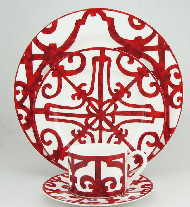 Bone China Dinner Plate Red Grid Dish Art Plate Di... – Grandado