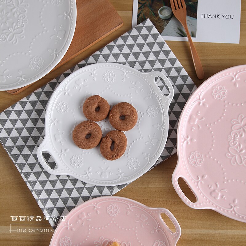 2pcs set, white embossed porcelain buffet dishes s... – Grandado