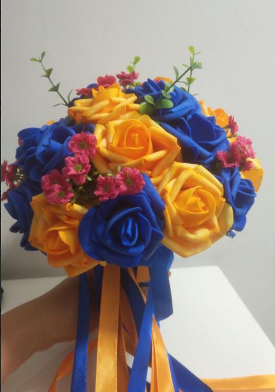 Royal Blue / Stained Orange PE Rose Bridesmaid Wed... – Grandado