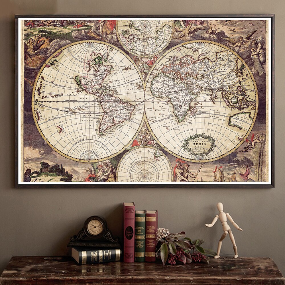 Póster de arte de pared Vintage del mapa del mundo... – Grandado