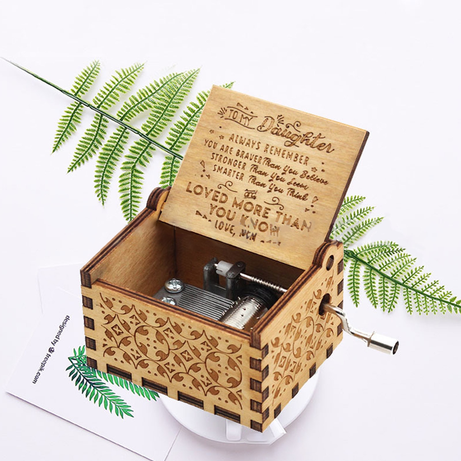 Music Box Vintage Wooden Engraved Hand Crank Music... – Vicedeal
