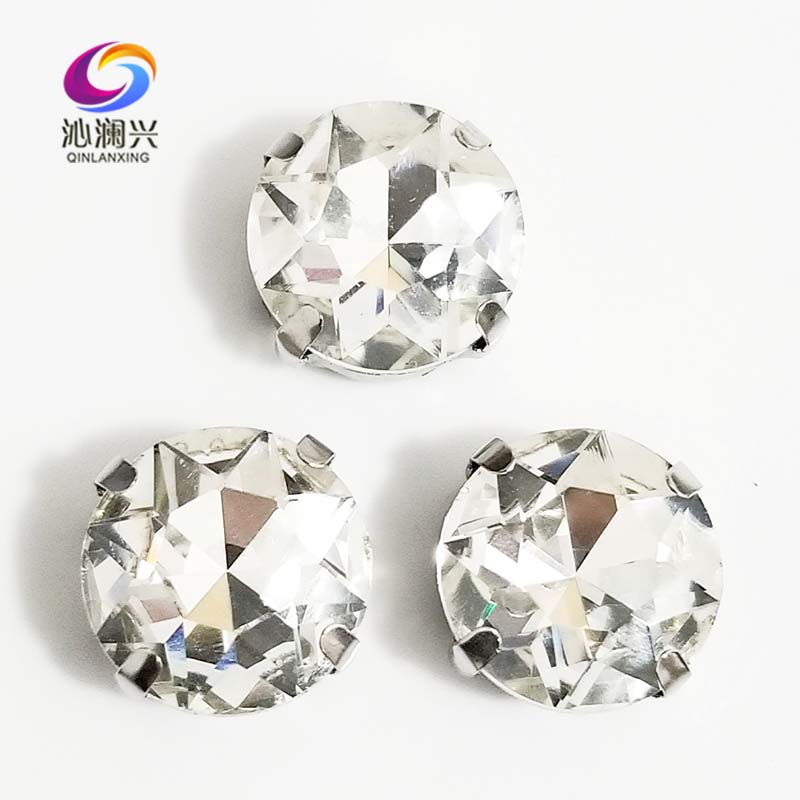 White round shape Glass Crystal sew on claw rhines... – Grandado