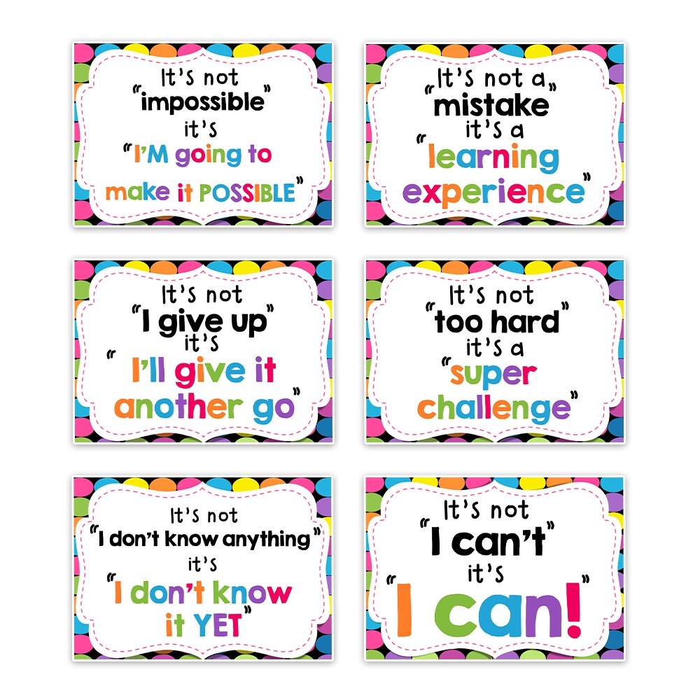 6Pcs/Set English A4 Plastic Big Card Growth Mindse... – Grandado