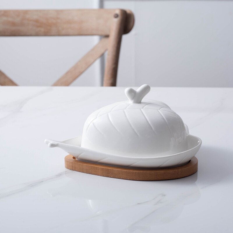 Leaf Butter Dish with Lid Ceramic Butter Keeper wi... – Vicedeal