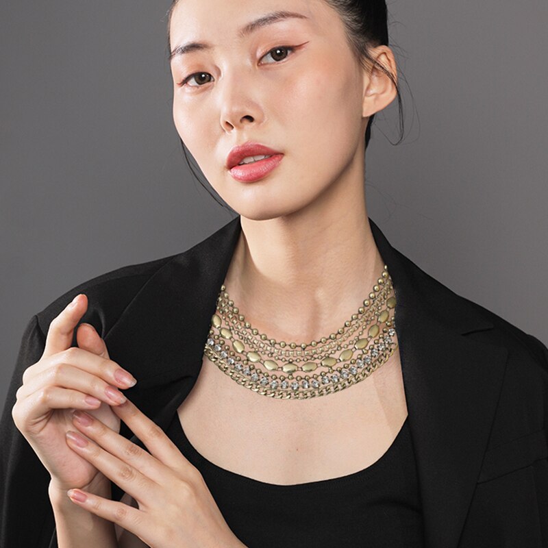 WealthyBoo Vintage Layer Cluster Chains Choker Col... – Grandado