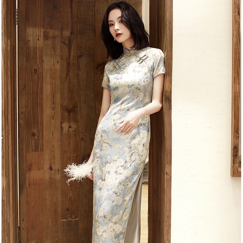 satin qipao lady traditional chinese style cheongs... – Vicedeal