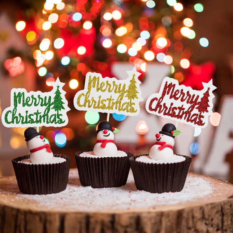 12pcs/set Merry Christmas Cake Topper Gold Happy Y... – Grandado