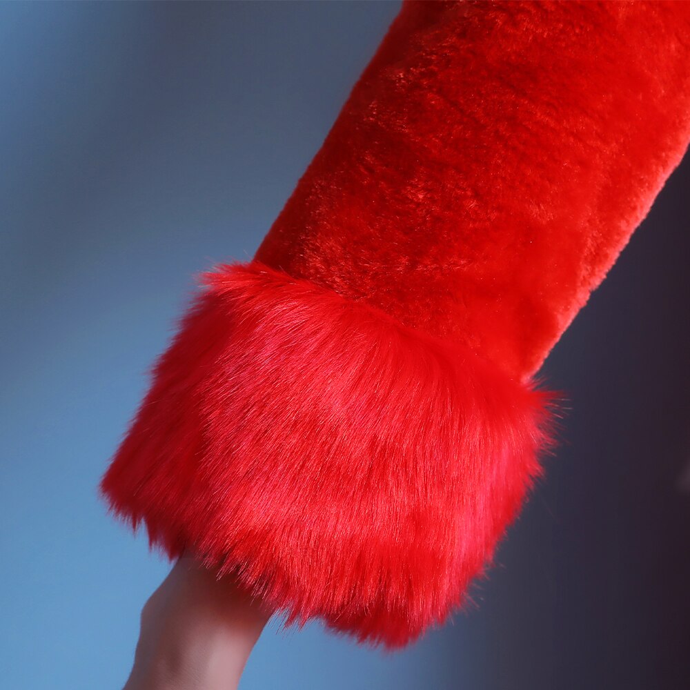 Red Winter Warm Thicken Faux Fur Cape Full Sleeve ... – Grandado