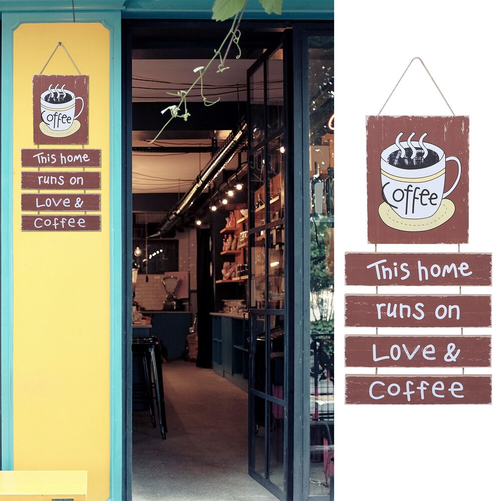 Coffee House Retro Art Hanging Sign Wooden Plank S... – Grandado