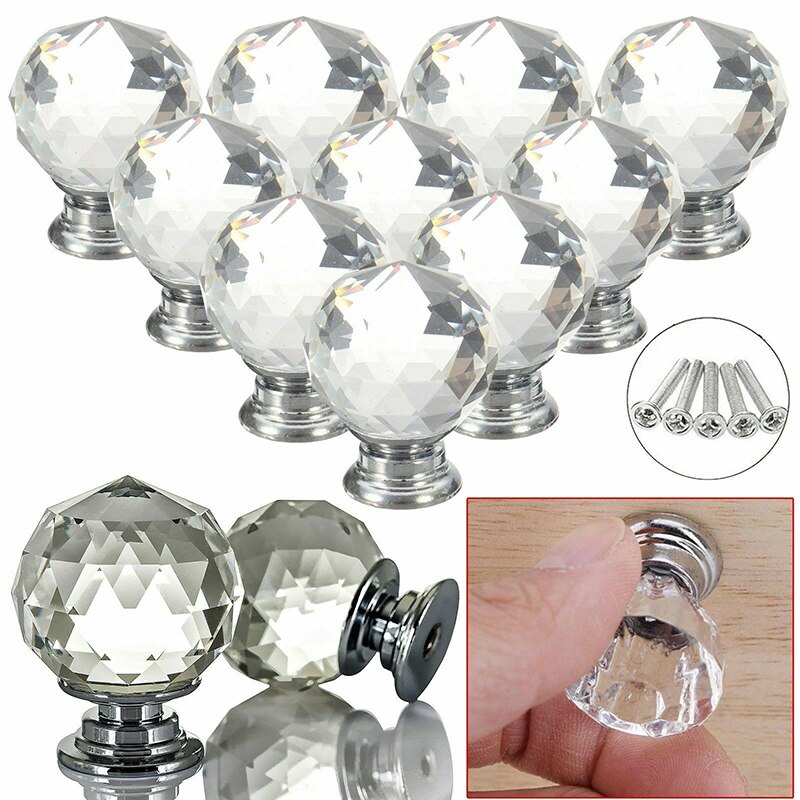 30mm Single Hole Door Knob Clear Crystal Diamond G... – Vicedeal