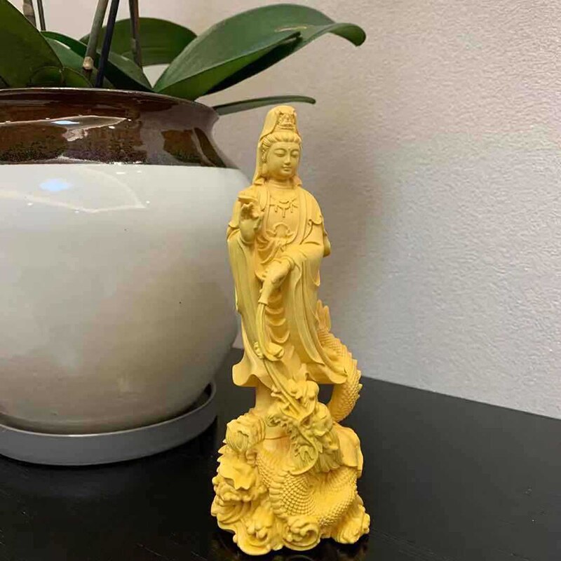 Solid wood Dripping dragon Guanyin statue Modern a... – Grandado