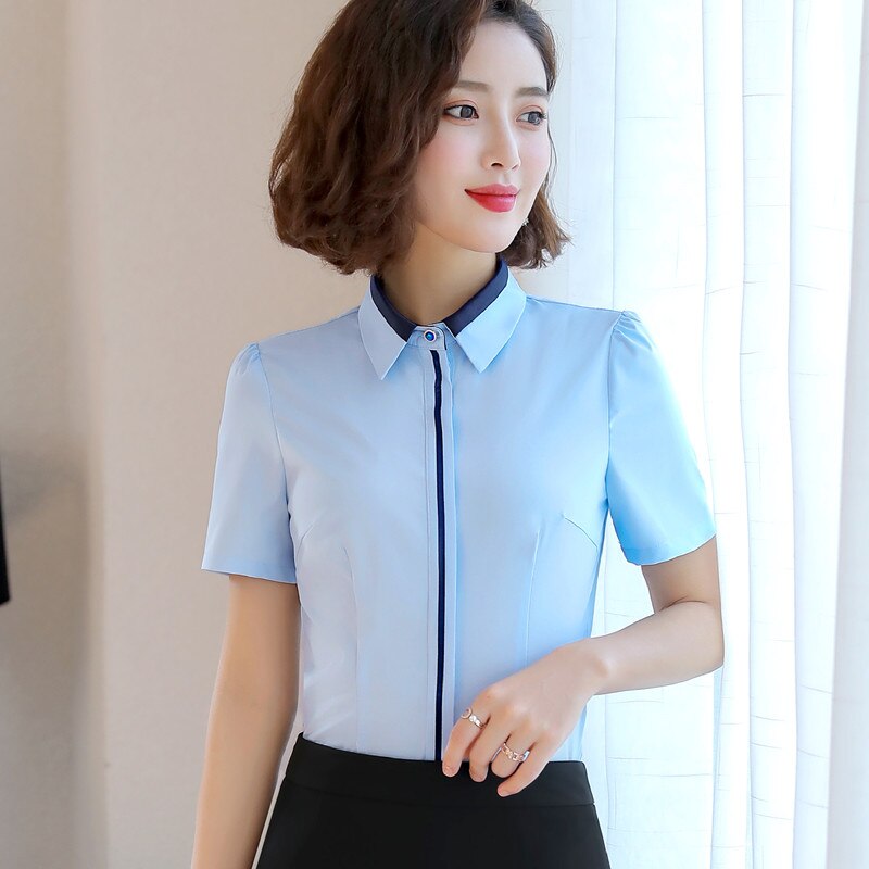 women short sleeve shirt formal Patchwork slim chi... – Vicedeal