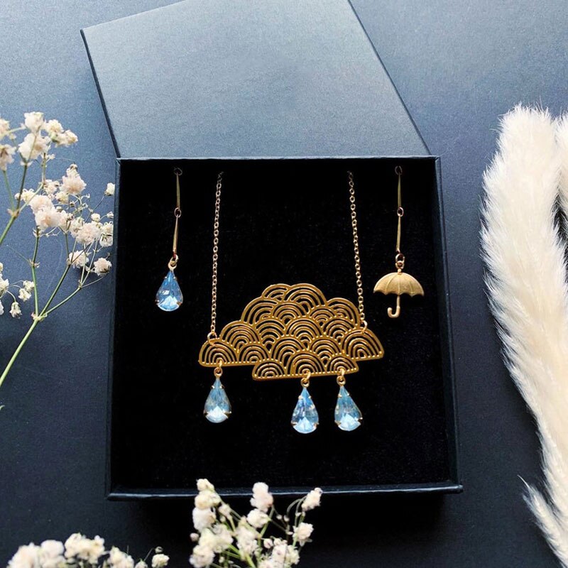 Rain Cloud Necklace and Earrings Set Crystal Rain ... – Vicedeal