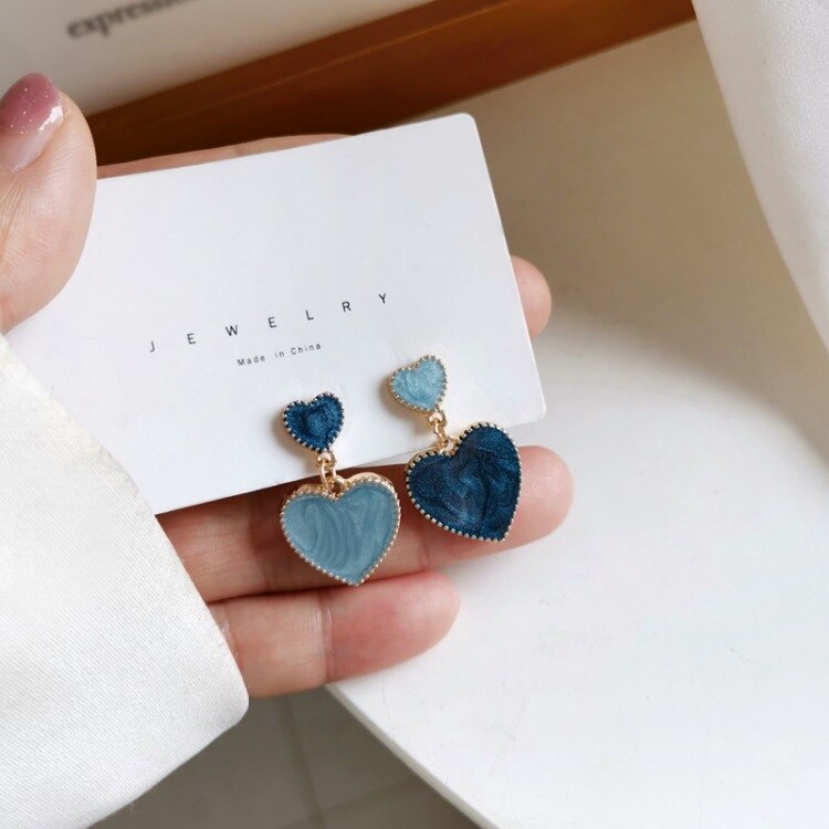 Pendientes pequeños Retro en forma de corazón, azu... – Grandado