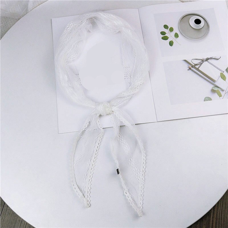 White Women Scarf Small Long Solid Color Wave Edge... – Grandado