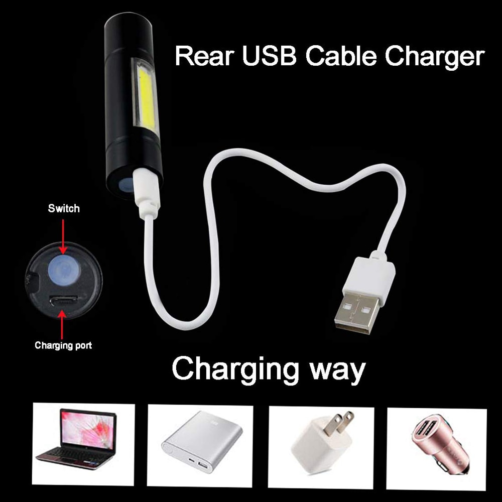 Linterna recargable USB 3 modos de iluminación COB... – Grandado