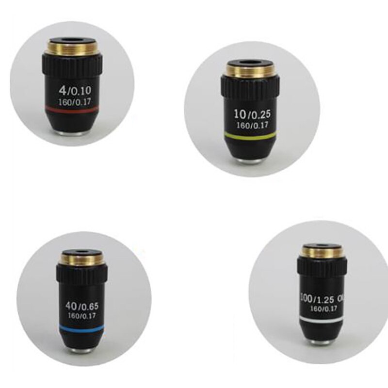 4 Uds 4X 10X 40X 100X 195 Sistema de microscopio b... – Grandado