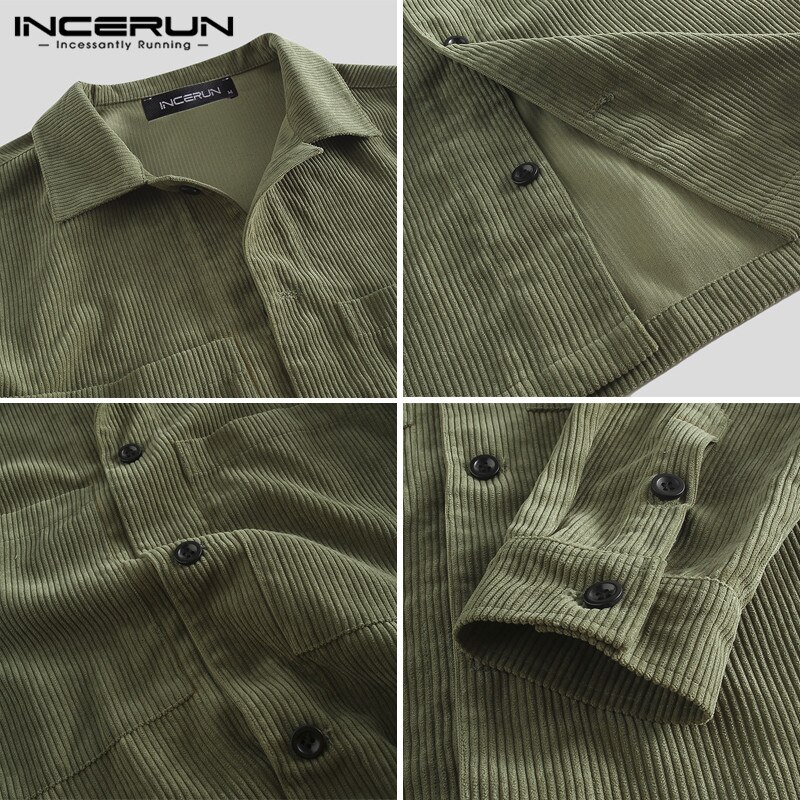 INCERUN Vintage Casual Mannen Effen Corduroy Zakke... – Vicedeal