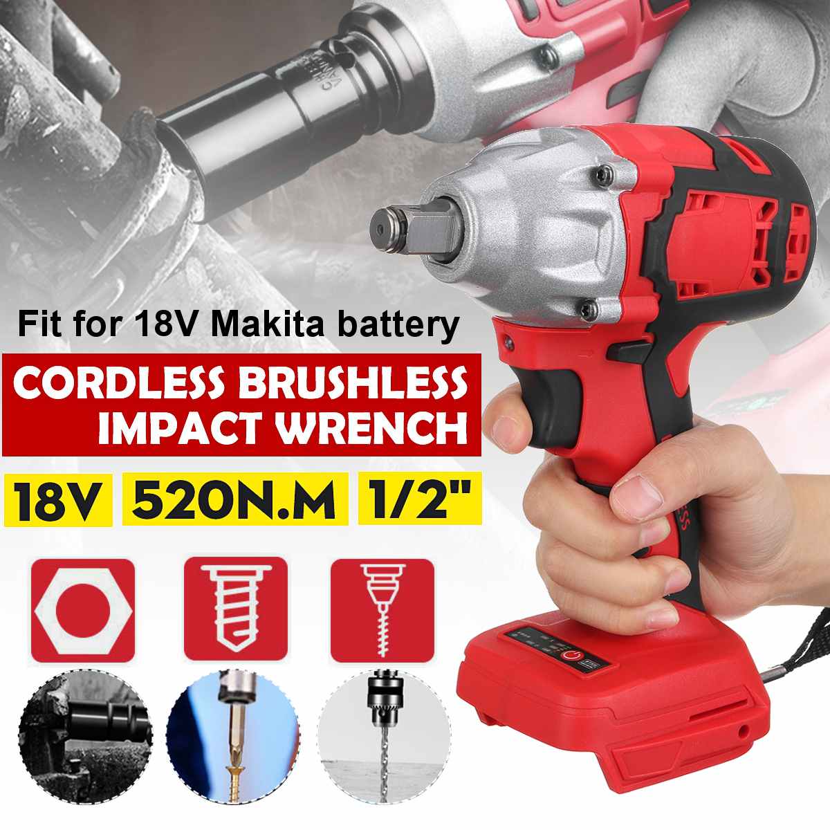 18V 520N.m. Li-Ion Cordless Impact Brushless Wrenc... – Vicedeal