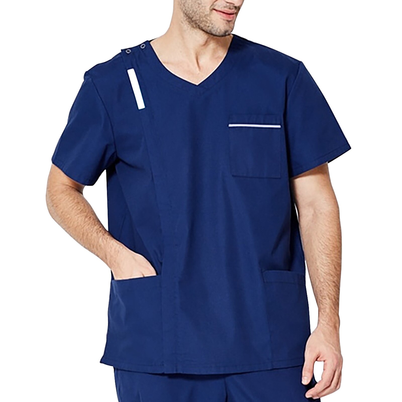 Men's Uniform Nurse Solid Color Short Sleeve V-nec... – Grandado
